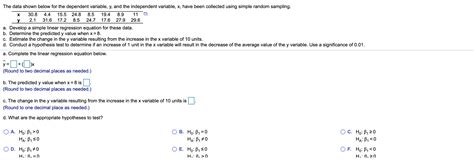 solved the data shown below for the dependent variable y