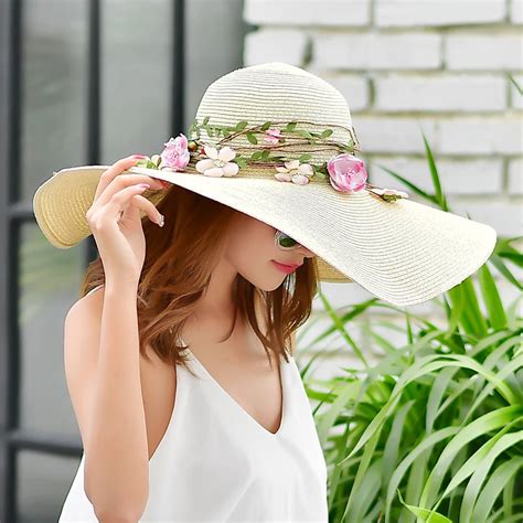 New Flower Straw Sun Hat Girls Fashion Wide Brim Summer Sun Cap Lady