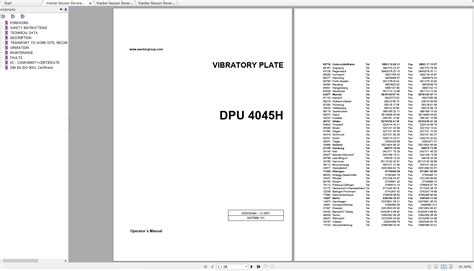 Wacker Neuson Reversible Vibratory Plates DPU H Operator Parts Manual