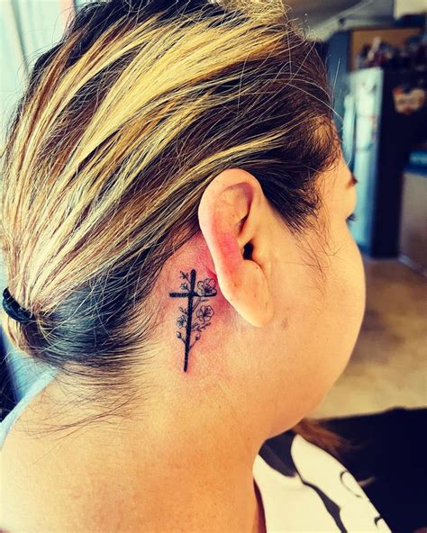 Behind Ear Cross Tattoos
