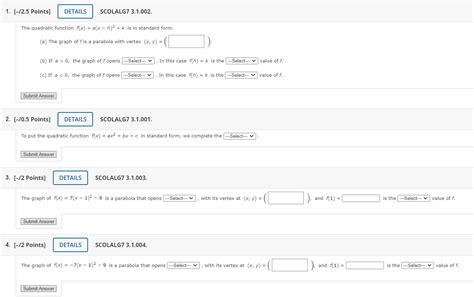 The Quadratic Function F X A Xh K Is In Standard Chegg
