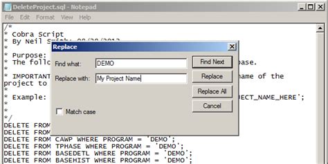 Deltek Cobra Delete Project SQL