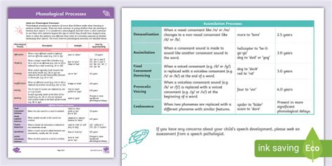 Phonological Process Chart Speech Pathology Teacher Made
