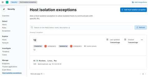 Security Solution No Description For Host Isolation Exception List