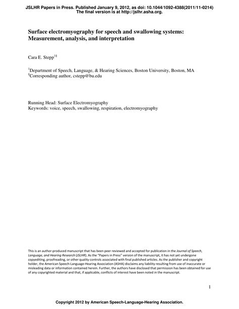 Pdf Surface Electromyography For Speech And Swallowing Systems