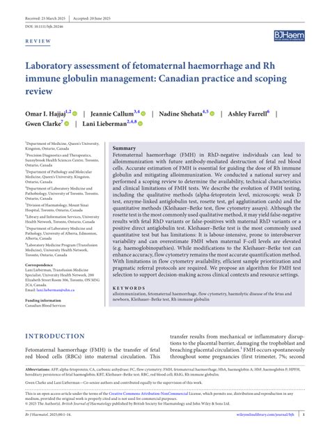 Pdf Laboratory Assessment Of Fetomaternal Haemorrhage And Rh Immune Globulin Management