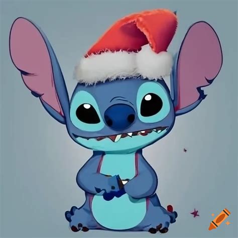 Stitch Wearing A Christmas Hat On Craiyon