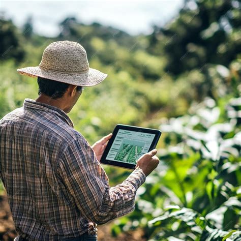 A Farmer Analyzing Realtime Data On A Tablet From An Agricultural Management System Premium Ai