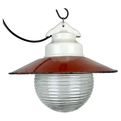 Vintage Industrial Green Enamel Porcelain Clear Glass Pendant Light For