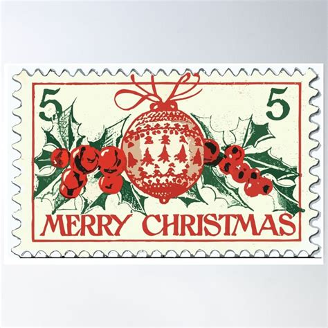 Merry Christmas Vintage Us Postal Stamp Poster Merry Christmas