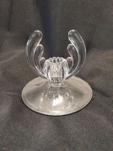 Vintage Clear Glass Double Candle Holders Heisey Art Deco Crystolite
