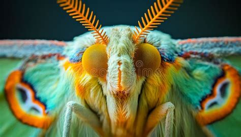 Closeup Green Luna Moth Butterfly With Yellow Markings On Wings Stock