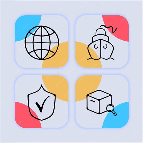 상품의 대륙간 운송을 나타내는 아이콘 컬렉션 글로벌 물류 배송 아이콘 화물 파스텔 색상 배경 비즈니스를 위한 벡터 라인 아이콘 설정 프리미엄 벡터