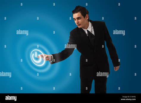 Business Man Pressing ON OFF Button Stock Photo Alamy