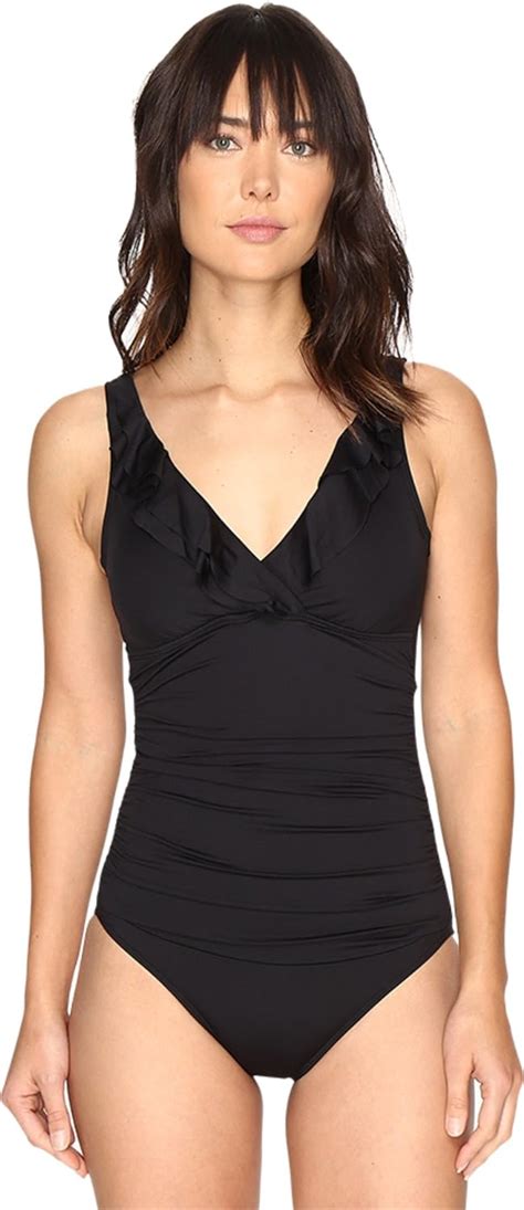 RALPH LAUREN Womens Beach Club Ruffle Mio One Piece Black 10 Amazon