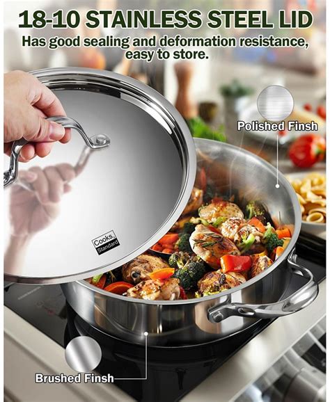 Cooks Standard Classic Stainless Steel Saute Pan 11 Inch 5 Quart Induction Cookware Deep Frying