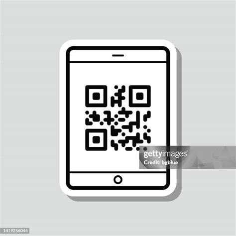 Tablet Pc With Qr Code Icon Sticker On Gray Background High Res Vector