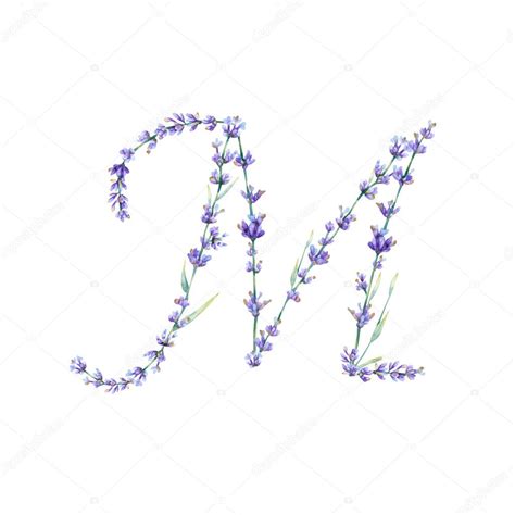 Letra Floral M Acuarela Letra Del Alfabeto Dibujada A Mano Con