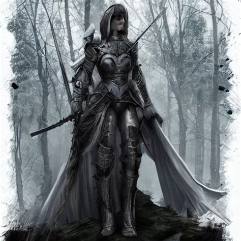Woman In Full Plate Armor Dark Forest Location Stable Diffusion