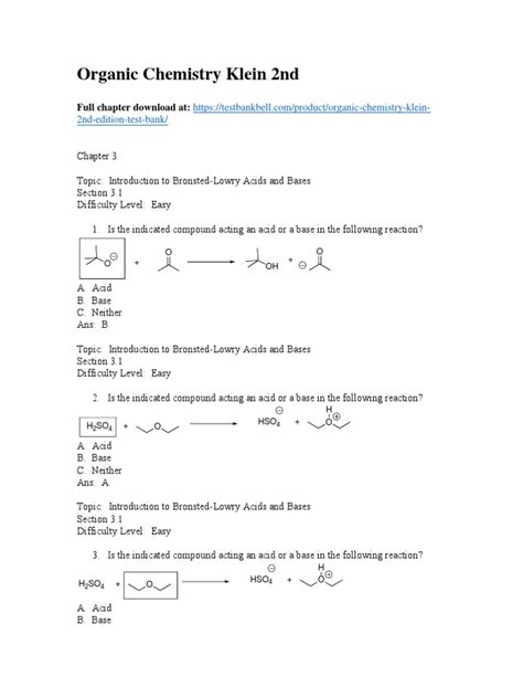 Organic Chemistry Klein 2nd Edition Test Bank Pdf Acid Chemical