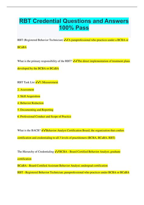 RBT Credential Questions And Answers 100 Pass RBT Credential Stuvia US
