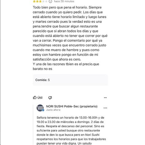 Un cliente se queja porque un restaurante no abre todos los días y la respuesta del dueño es
