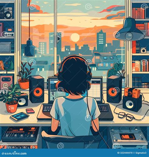 Lo Fi Music Style Album Cover Illustration In Retro Style Stock Illustration Illustration Of