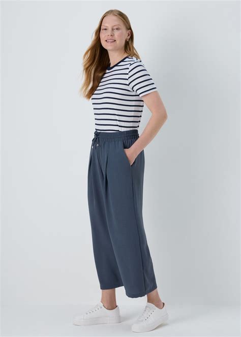 Navy Wide Leg Crop Trousers Matalan