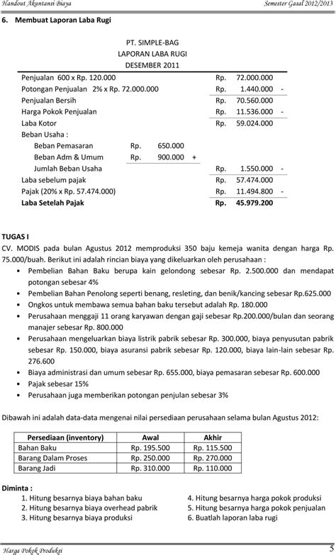 Contoh Soal Biaya Pokok Produksi Frankie Parsons