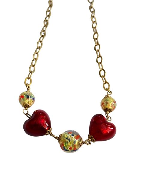 Vintage Murano Glass 14k Gold Venetian Glass Necklace Gem