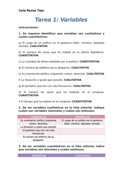 Tarea Variables Estadística Carla Ramos Trejo Tarea 1 Variables Instrucciones Se Requiere