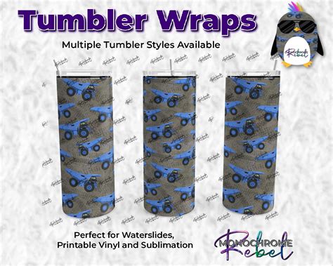 Dump Trucks Blue On Mud Tumbler Wrap Monochrome Rebel