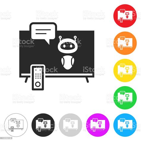 챗봇이 있는 Tv 다채로운 버튼의 아이콘 개념에 대한 스톡 벡터 아트 및 기타 이미지 개념 개체 그룹 누름 버튼 Istock