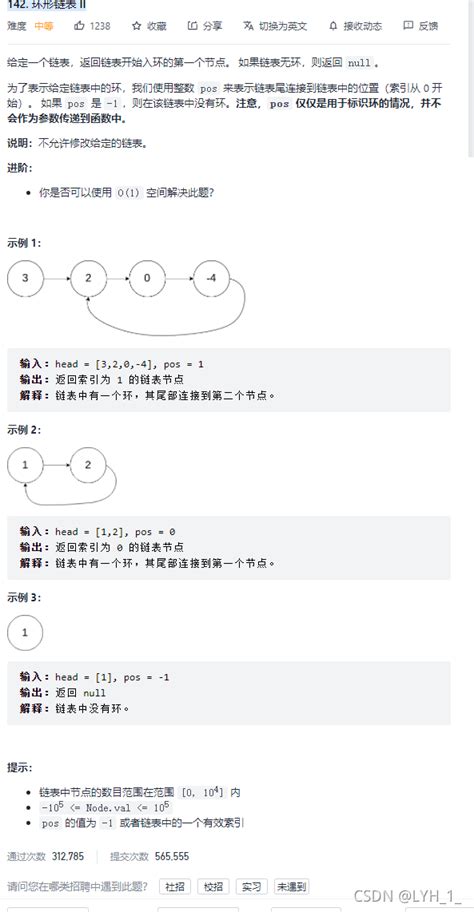 142 环形链表 ii（带环问题求交点） 环形链接 交点 csdn博客