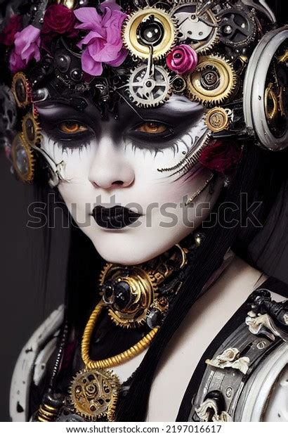 Portrait Victorian Steampunk Female Robot Artistic Stock Illustration