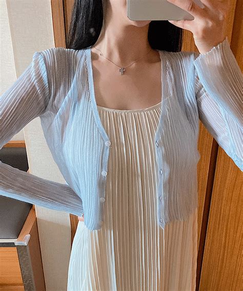 오니몰 3color 글로우 여름 시스루 골지 크롭 숏가디건