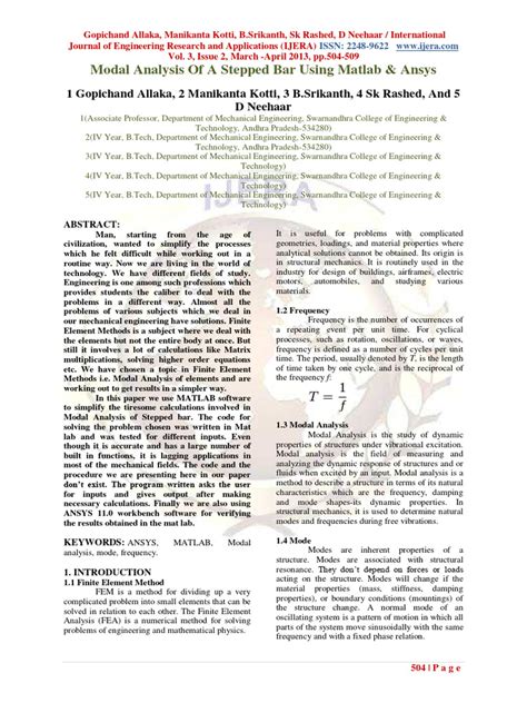 Modal Analysis Of A Stepped Bar Using Ma Pdf Finite Element Method Mathematics