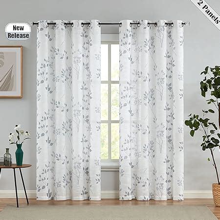 Amazon Beauoop Grommet Top Floral Semi Sheer Curtains 84 Inch