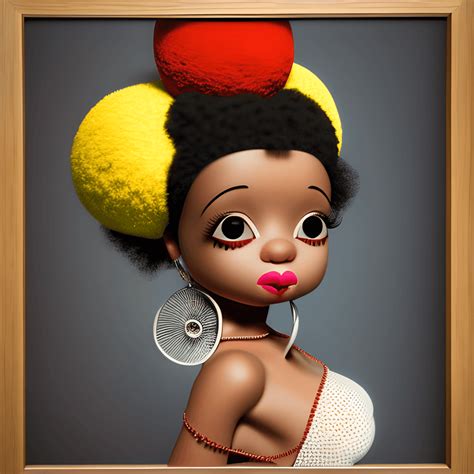 3d Realistic Fashion Portrait Of A Black Female Betty Boop With Afro