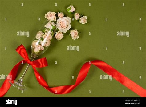 Roses Wine Glass Composition Creative Layout Of White Rosebuds With A
