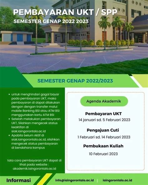 Informasi Pembayaran UKT SPP Semester Genap 2022 2023 Program Studi