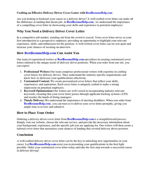 Delivery Driver Cover Letter Pdf Résumé Grant Writing