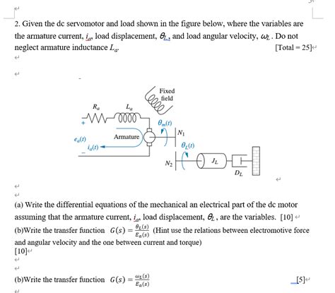 Solved 2 Given The Dc Servomotor And Load Shown In The