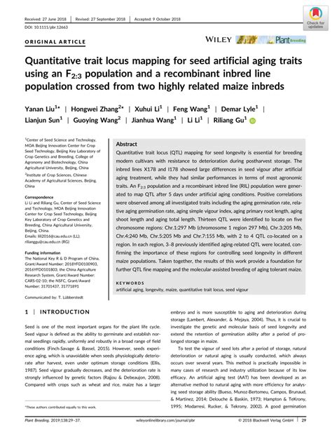 Pdf Quantitative Trait Locus Mapping For Seed Artificial Aging Traits