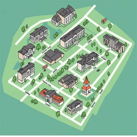 Isometric Illustration Depicting A Small Grid Based Town Layout On