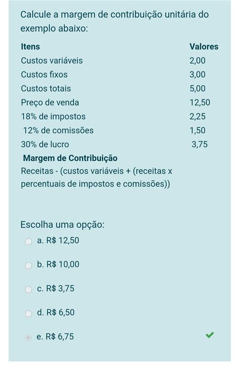 Margem de Contribuição Unitária Administração Financeira