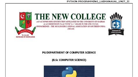 Python Programming Lab Manual Unit Ii Bsc Cs Studocu