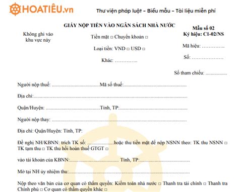Mẫu Giấy Nộp Tiền Vào Ngân Sách Nhà Nước Theo Nghị định 112020 Và