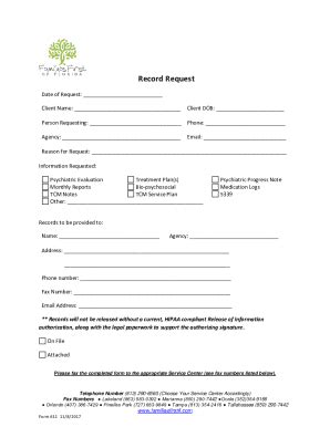 Fillable Online Record Request Families First Of Florida Fax Email