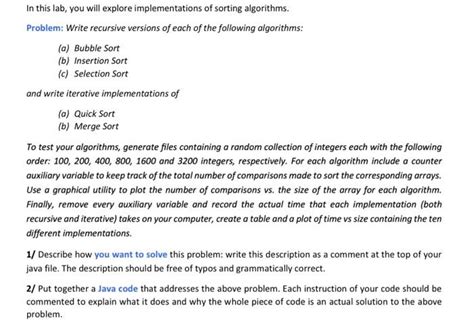 Solved 1 A Java File Titled Sortingjava That Contains All